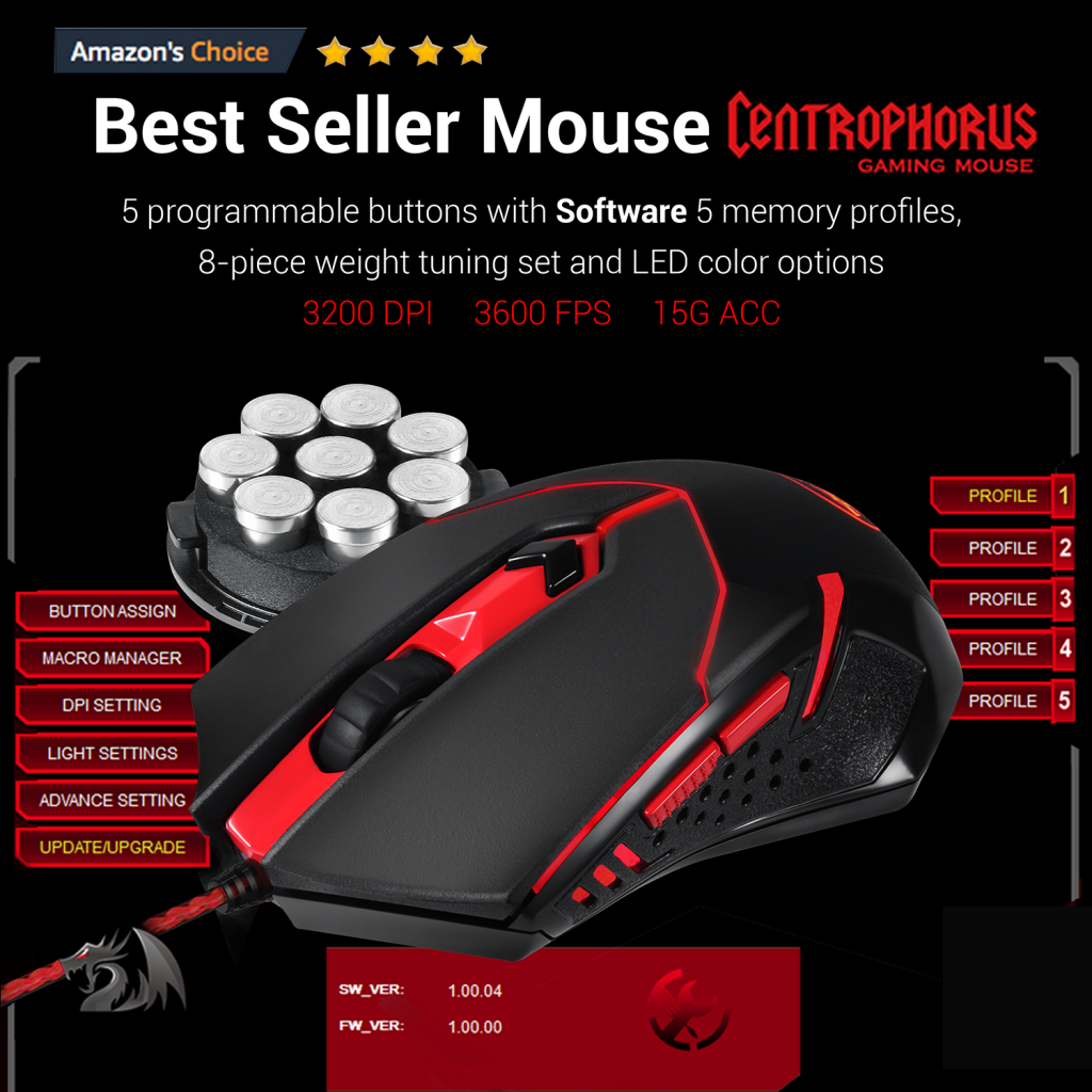 Redragon M601 CENTROPHORUS RGB Gaming Mouse - Redragon
