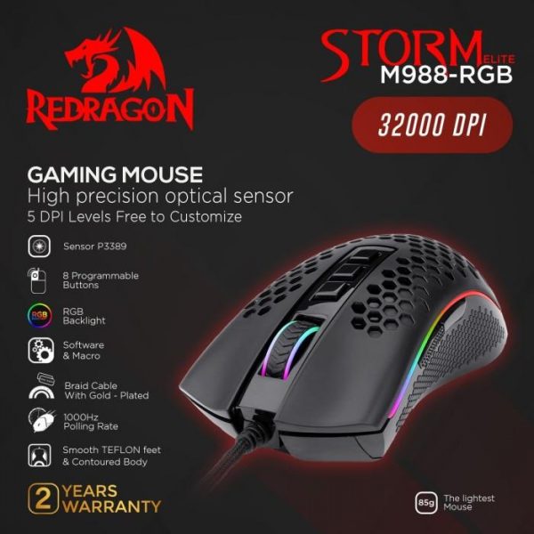 Redragon M988-RGB STORM ELITE Honeycomb Gaming Mouse - Redragon